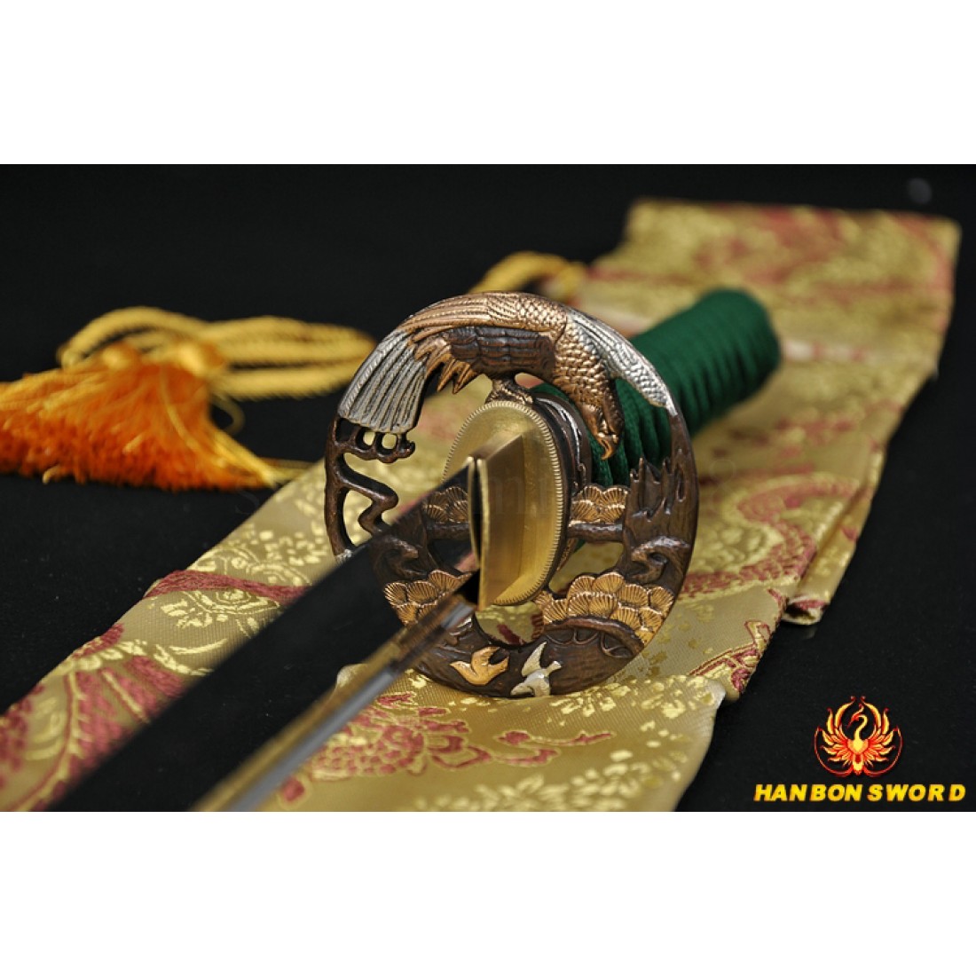 Green Tsuka-ito Japanese Samurai Sword KATANA Unokubi-Zukuri Full Tang ...