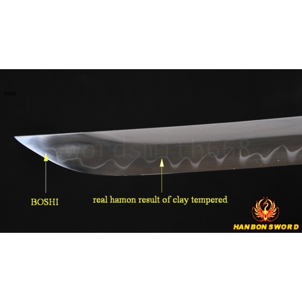 Green Tsuka-ito Japanese Samurai Sword KATANA Unokubi-Zukuri Full Tang ...