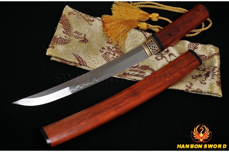 Hand Made Japanese Samurai Shirasaya Sword TANTO Clay Tempered Blade ...