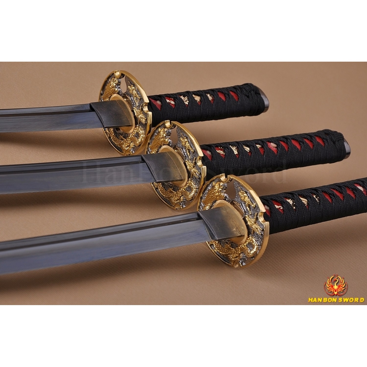 Japanese Samurai Sword Set | Katana, Wakizashi & Tanto with Black Full ...