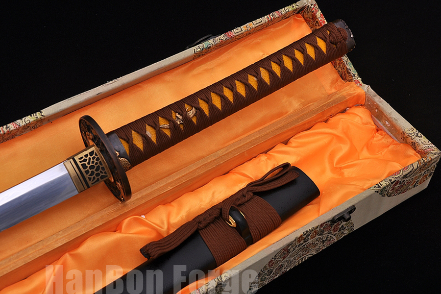 Japanese Katana Handmade Samurai Sword Folded Pattern Steel Blade With ...