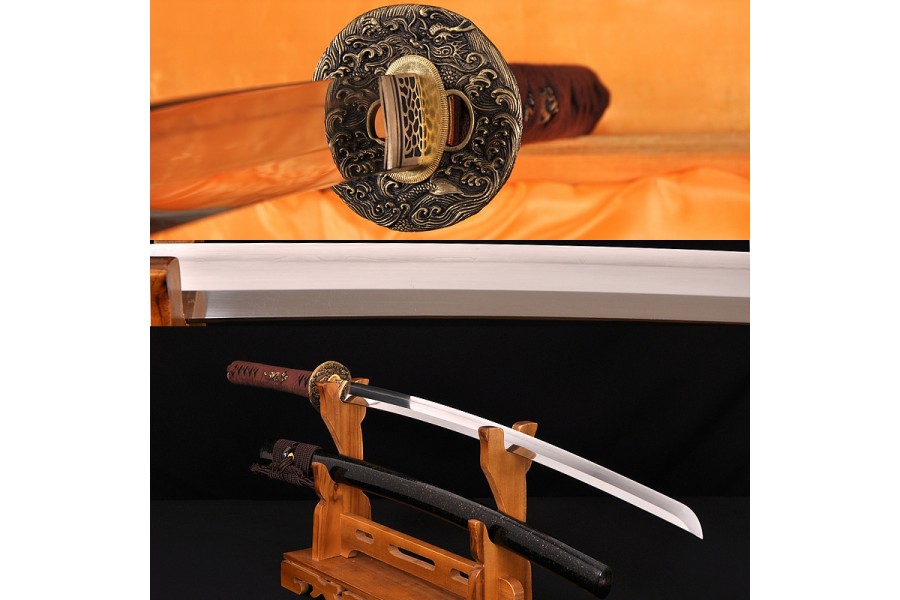 Straight HAMON Fully Hand Forged Damascus Steel Clay Tempered Blade ...