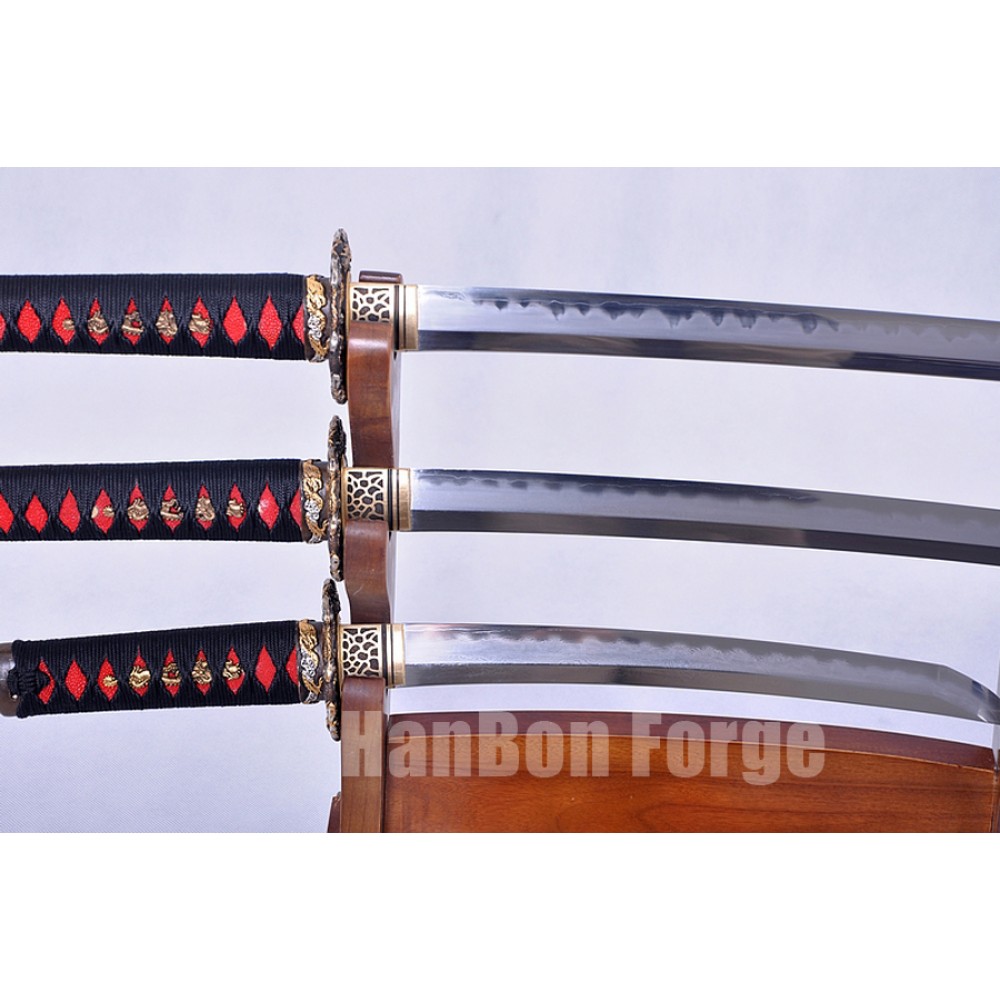 Japanese Katana Wakizashi Tanto Three Sword Set Handmade Full Tang ...