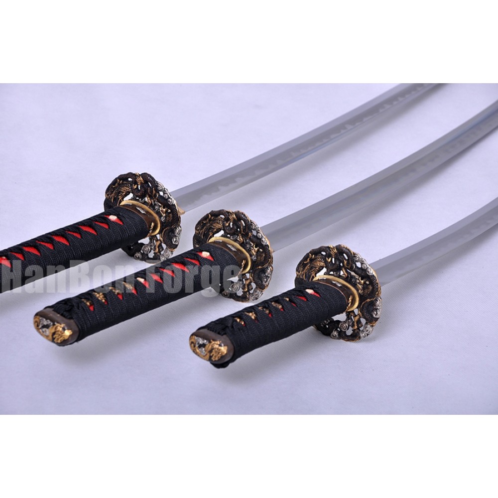 Japanese Katana Wakizashi Tanto Three Sword Set Handmade Full Tang ...