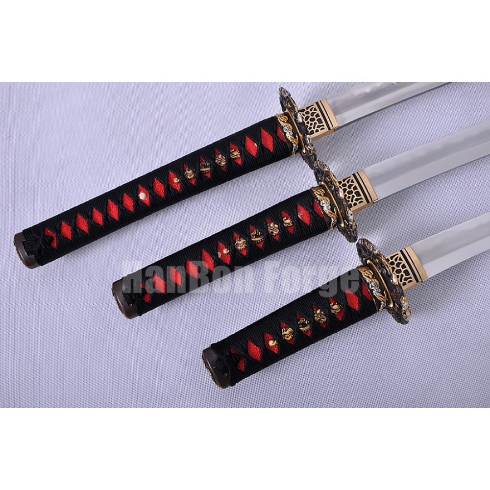 Japanese Katana Wakizashi Tanto Three Sword Set Handmade Full Tang ...