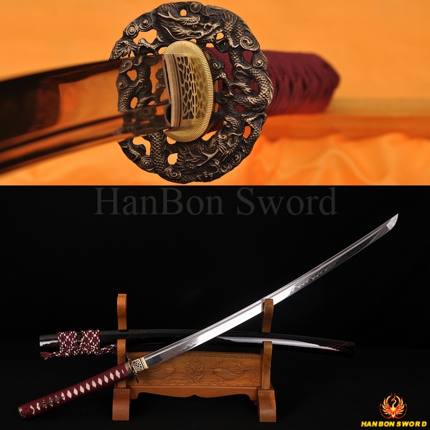 Fully Hand Forged Damascus Steel Clay Tempered Blade Flying Dragon ...