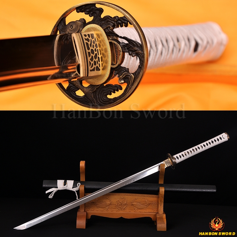 HAND MADE JAPANESE SAMURAI NINJA SWORD FISH KOSHIRAE CLAY TEMPERED FULL ...