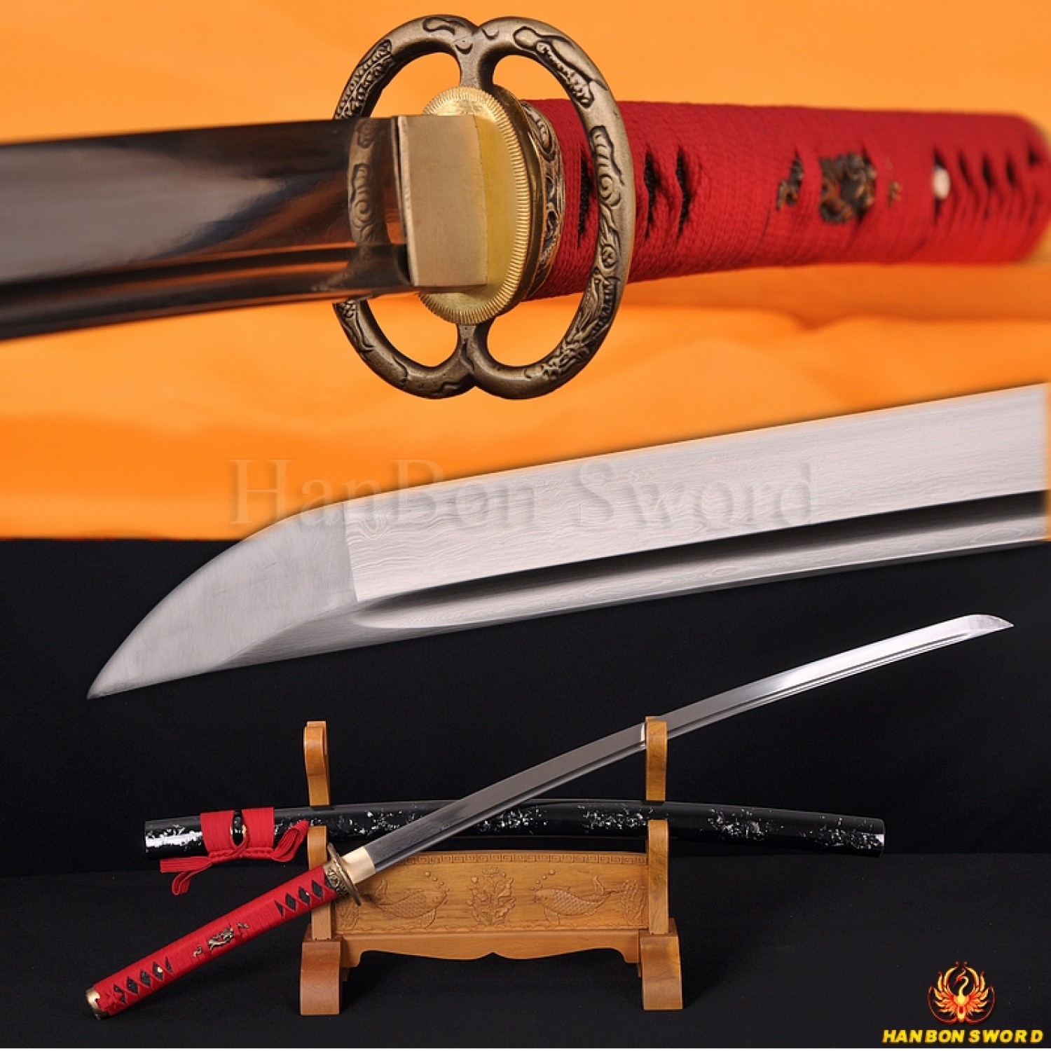 Japanese Dragon Musashi Katana Sword Damascus steel full tang blade