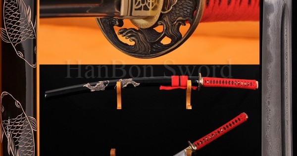 Fully Hand Forged Damascus Steel Clay Tempered Blade Fish Koshirae ...