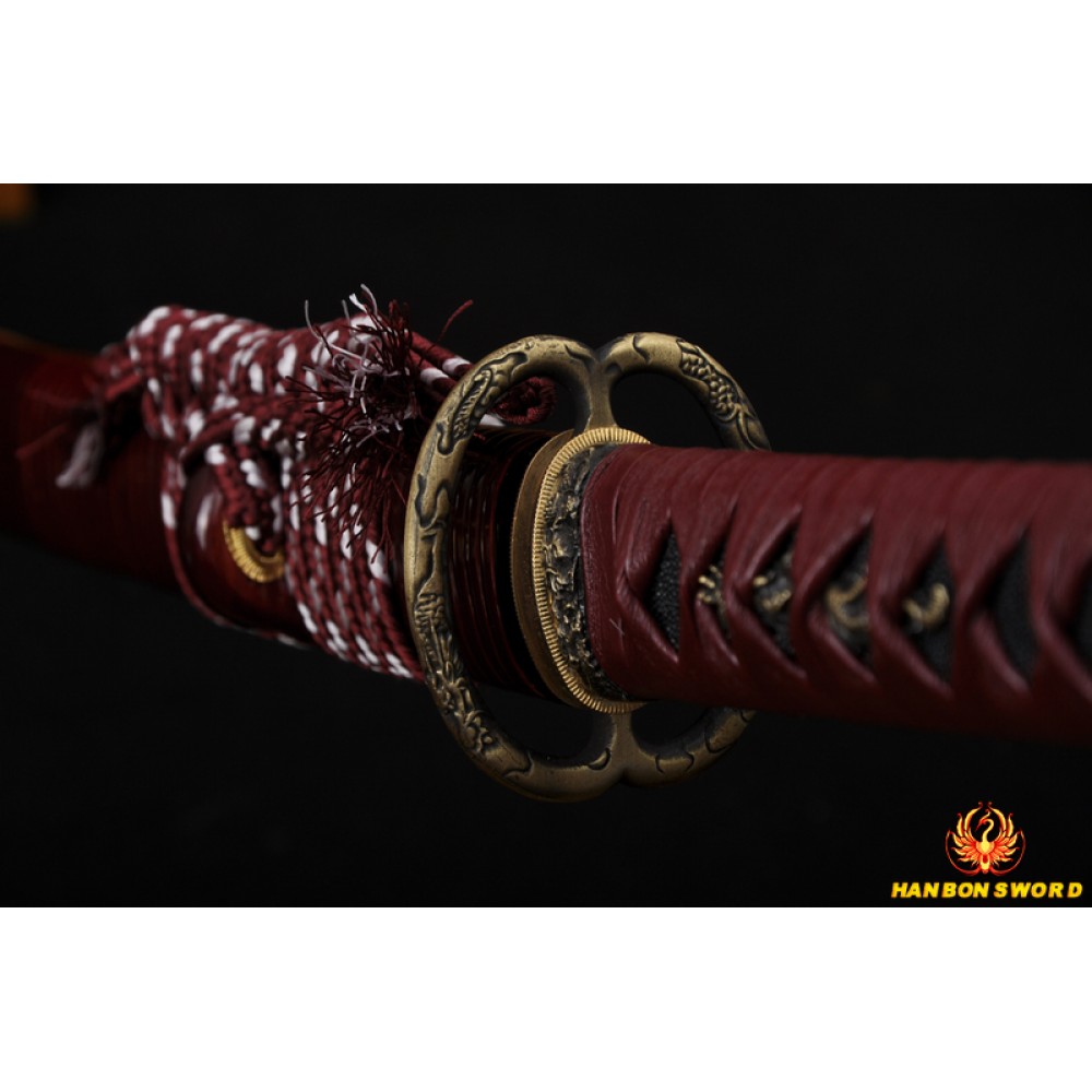 handmade Japanese Dragon Musashi katana sword Damascus steel full tang ...