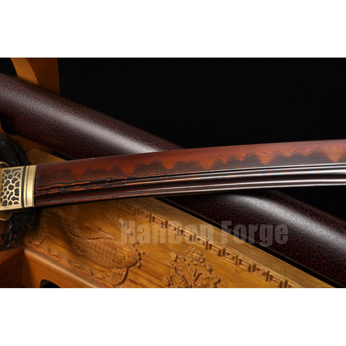 Japanese Sword Handmade Full Tang Red Damascus Steel Blade Clay ...