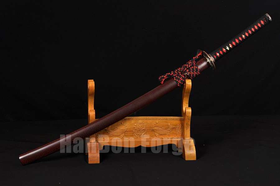Japanese Sword Handmade Full Tang Red Damascus Steel Blade Clay ...