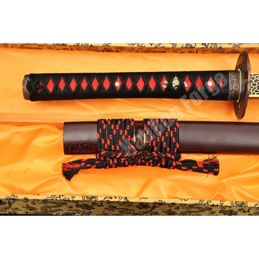 Japanese Sword Handmade Full Tang Red Damascus Steel Blade Clay ...