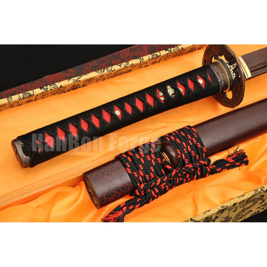 Japanese Sword Handmade Full Tang Red Damascus Steel Blade Clay ...