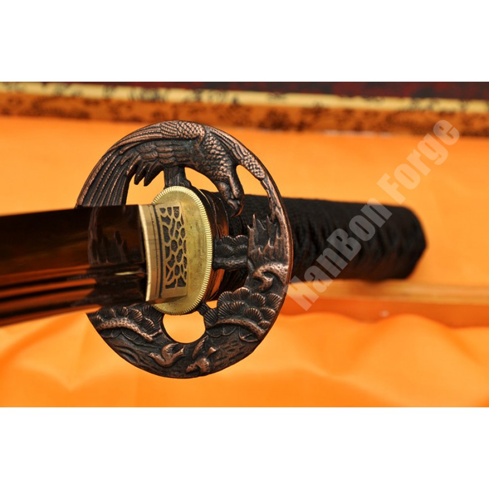 Japanese Sword Handmade Full Tang Red Damascus Steel Blade Clay ...