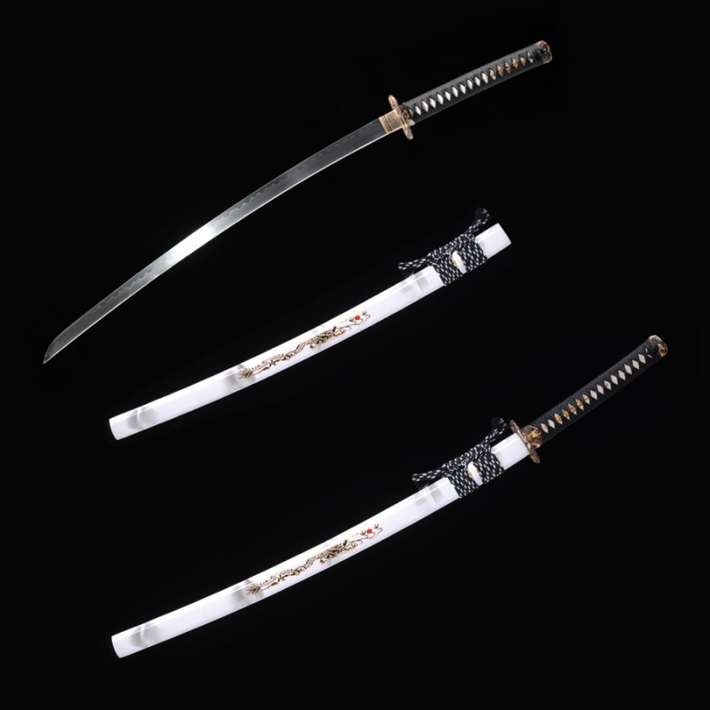 Japanese KATANA Samurai Sword T10 Steel Clay Temper HIRA-ZUKURI Blade ...