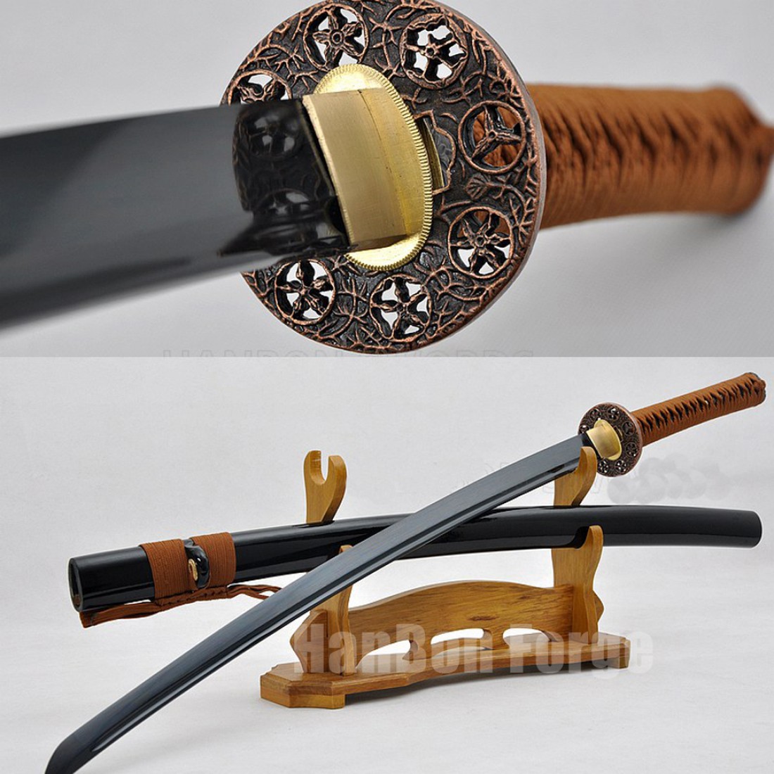 Japanese Katana Sword Handmade Full Tang 1060 Carbon Steel Black Blade ...