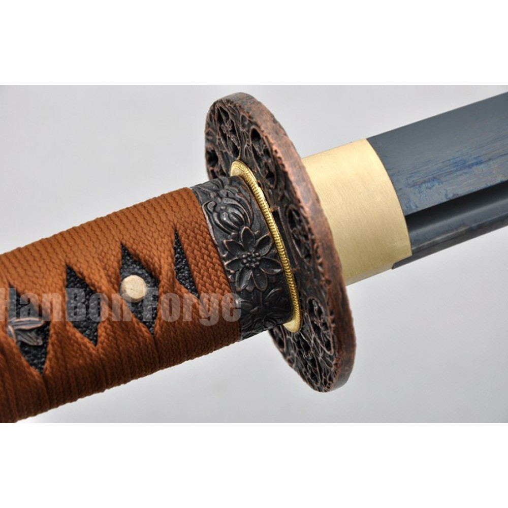 Japanese Katana Sword Handmade Full Tang 1060 Carbon Steel Black Blade ...