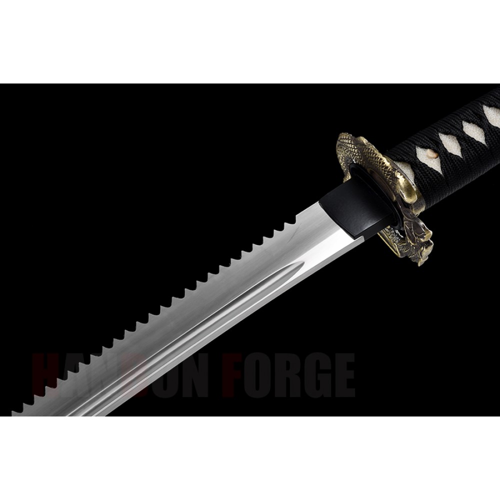 Serrated Blade Japanese Samurai Sword Handmade T10 Steel Blade