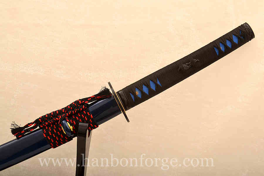 Blue Blade Folded Steel Full Tang Katana Damascus Japanese Sword