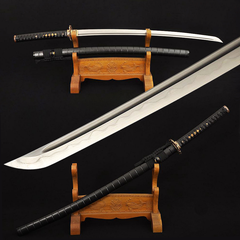 Clay Tempered Samurai Katana Japanese Sword Damascus Folded Steel Blade ...