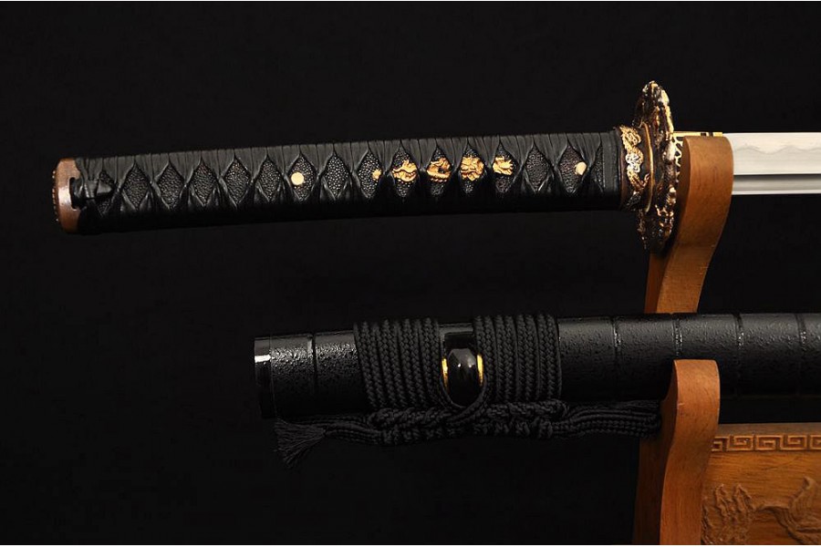 Clay Tempered Samurai Katana Japanese Sword Damascus Folded Steel Blade ...
