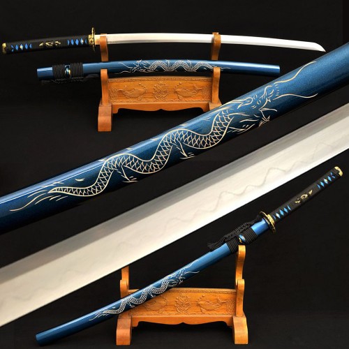 Hand Made Japanese Samurai Katana Sword Blue T10 Steel Blade | HanBon Forge