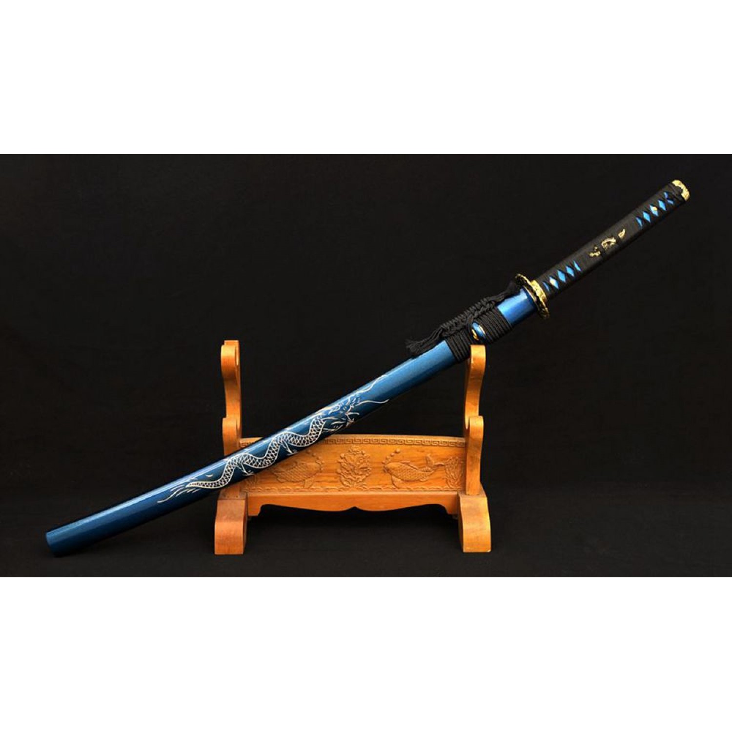 Folded Steel Katana Japanese Samurai Full Tang Dragon Sword Clay ...