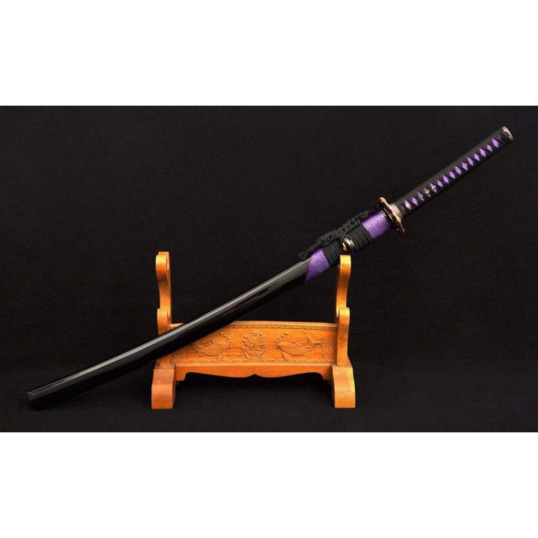 Samurai Japanese Katana Sword Folded Damascus Steel Clay Tempered Blade ...