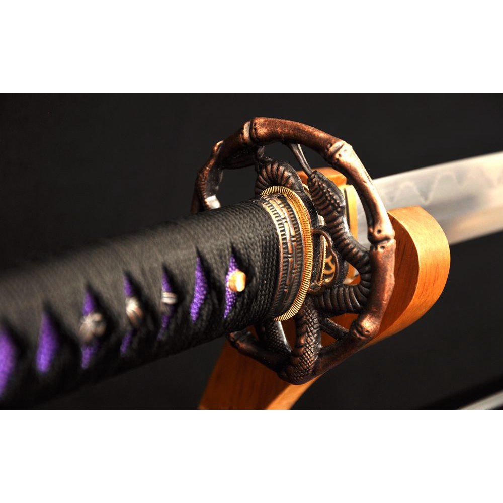 Samurai Japanese Katana Sword Folded Damascus Steel Clay Tempered Blade ...