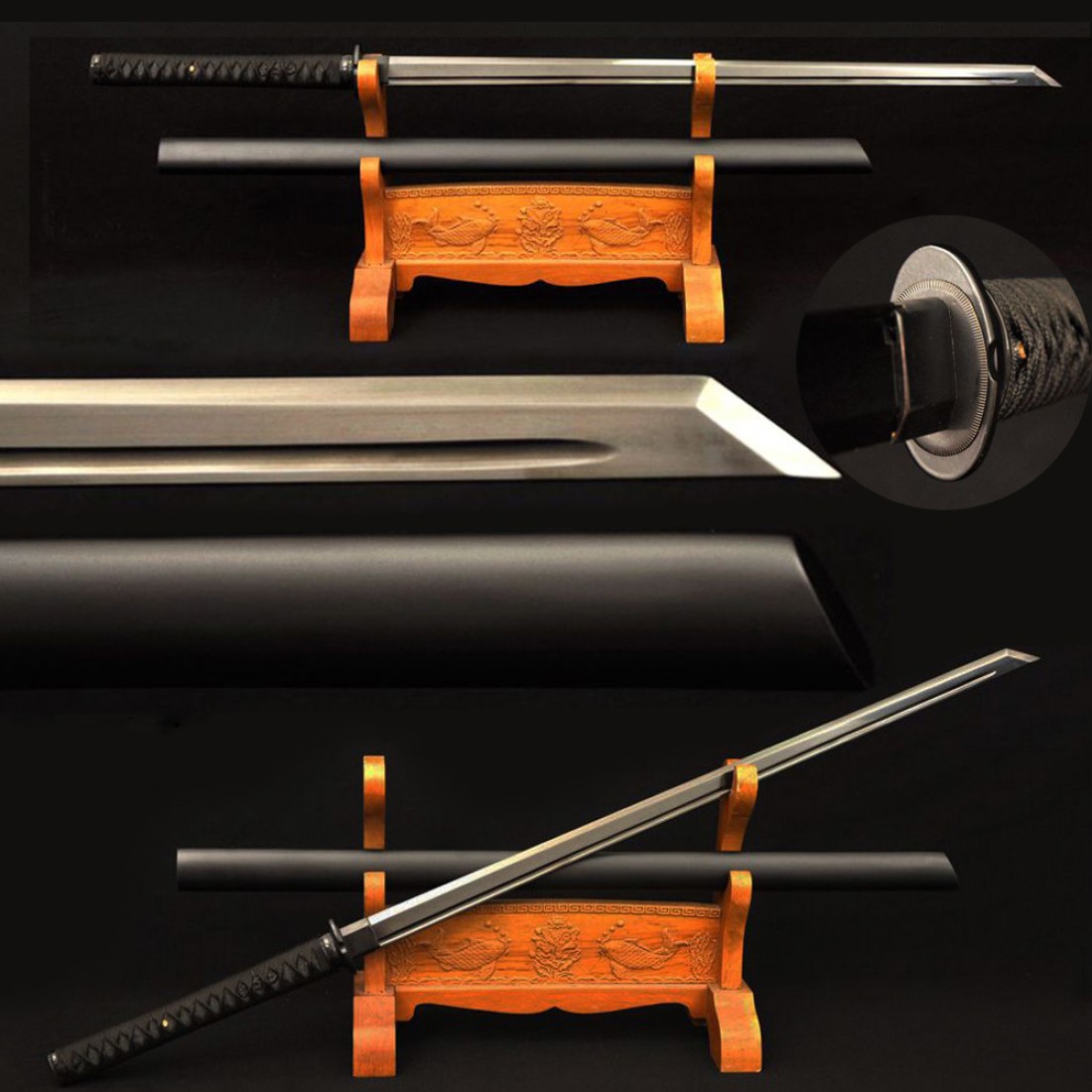 Japanese Ninjato Sword Samurai Black Carbon Steel Blade Kiriha Zukuri ...