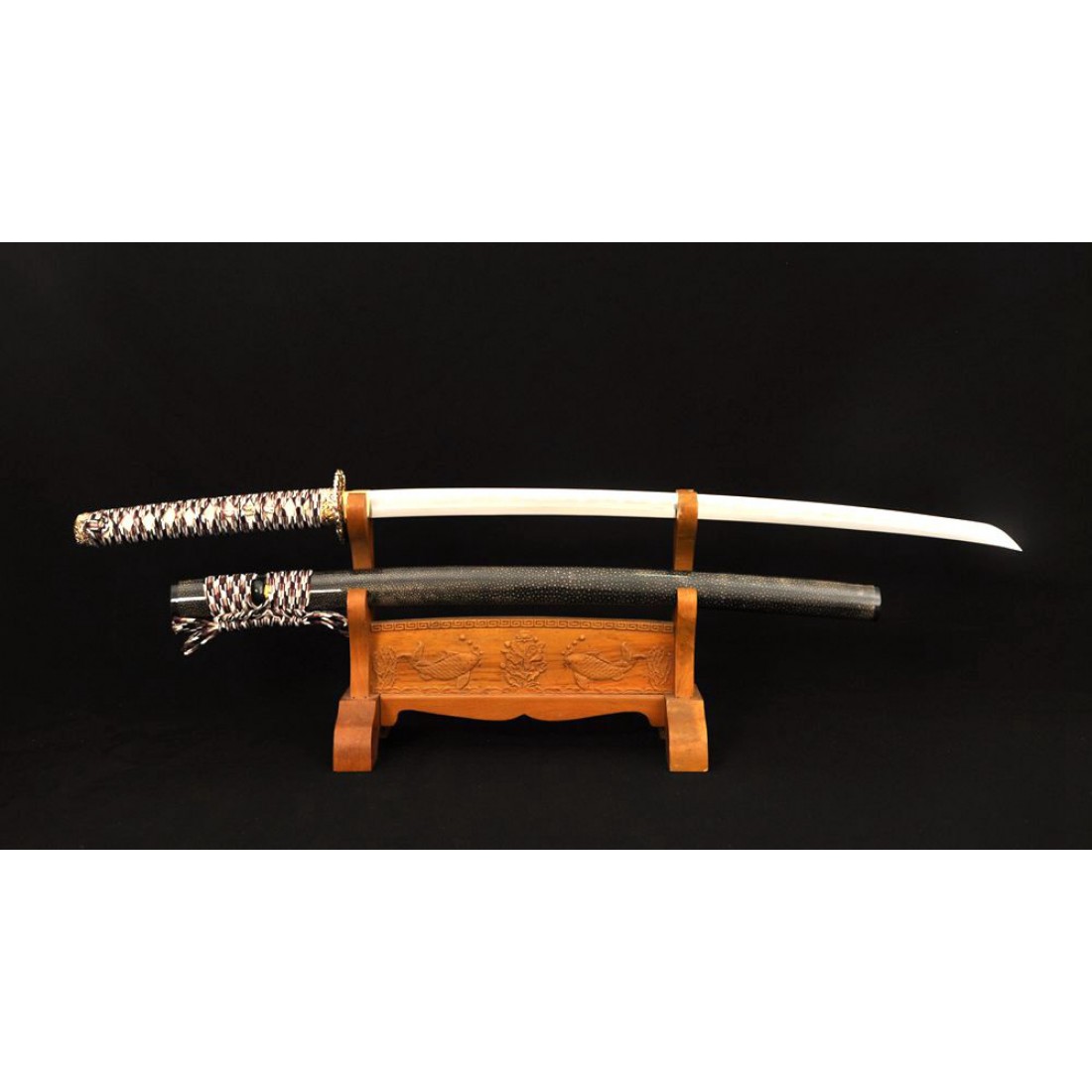 Wakizashi with Kobuse Clay Tempered Blade | Folded Steel Samurai Sword