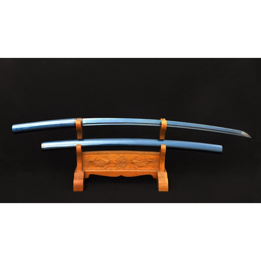 Japanese Katana Samurai Shirasaya Blue Blade Sword Damascus Folded ...