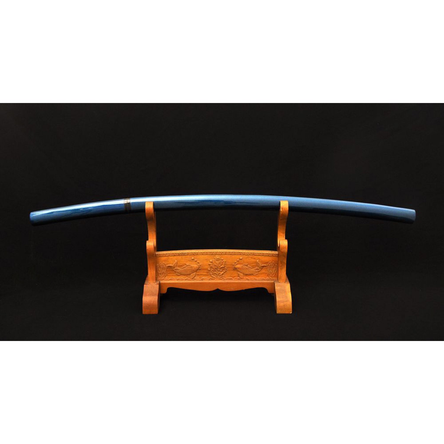Japanese Katana Samurai Shirasaya Blue Blade Sword Damascus Folded ...