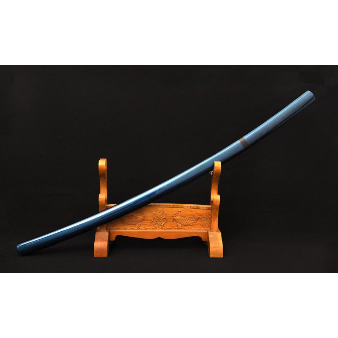 Japanese Katana Samurai Shirasaya Blue Blade Sword Damascus Folded ...
