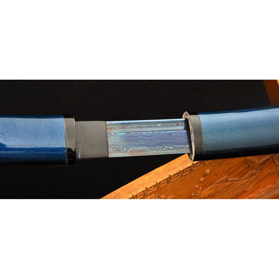 Japanese Katana Samurai Shirasaya Blue Blade Sword Damascus Folded ...