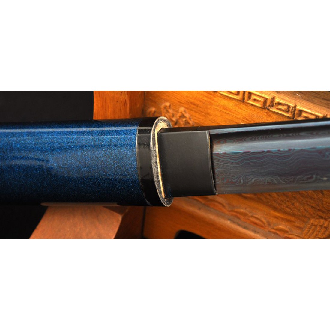 Japanese Katana Samurai Shirasaya Blue Blade Sword Damascus Folded ...