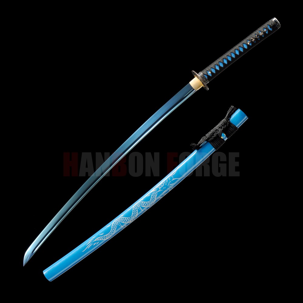 Hand Made Japanese Samurai Katana Sword Blue T10 Steel Blade | HanBon Forge