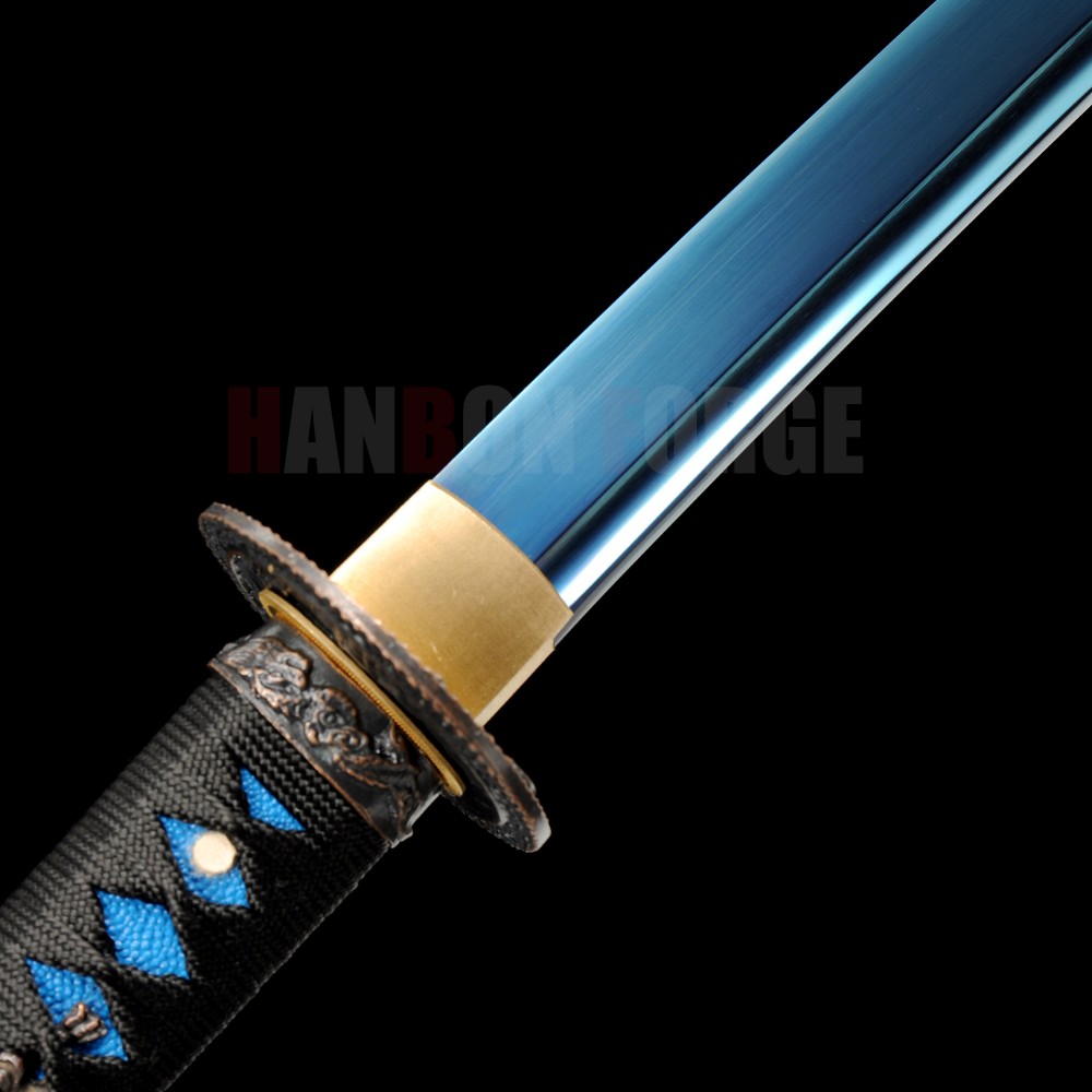 Hand Made Japanese Samurai Katana Sword Blue T10 Steel Blade | HanBon Forge