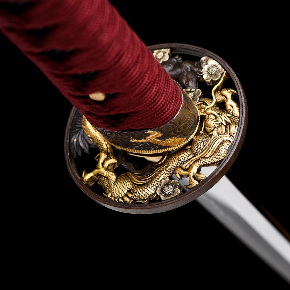 Handcrafted Japanese Katana Sword with Dragon Theme Koshirae and Hazuya ...