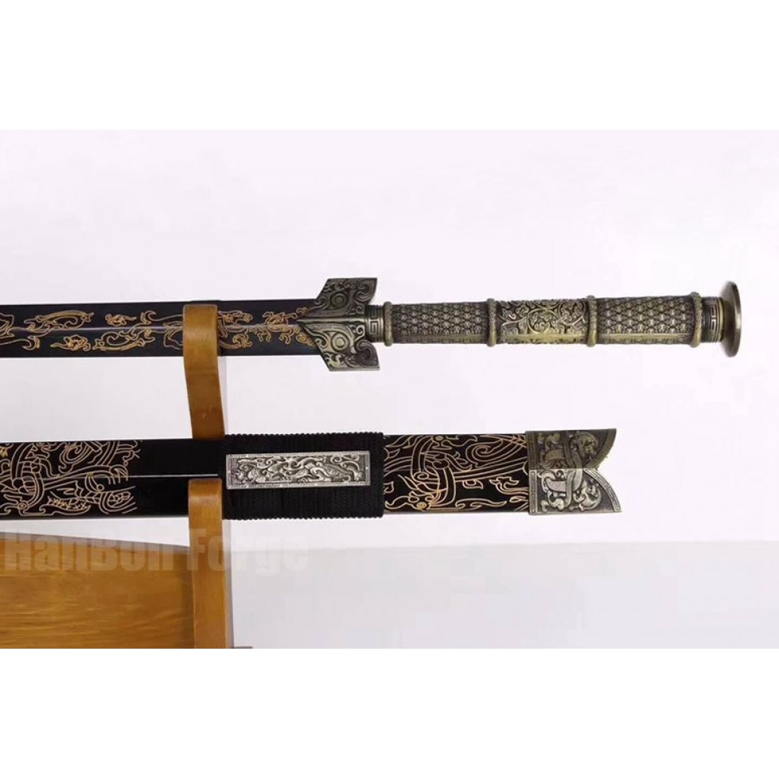 Chinese Dragon Sword Jian Folded Steel Traditional Handmade Black Blade