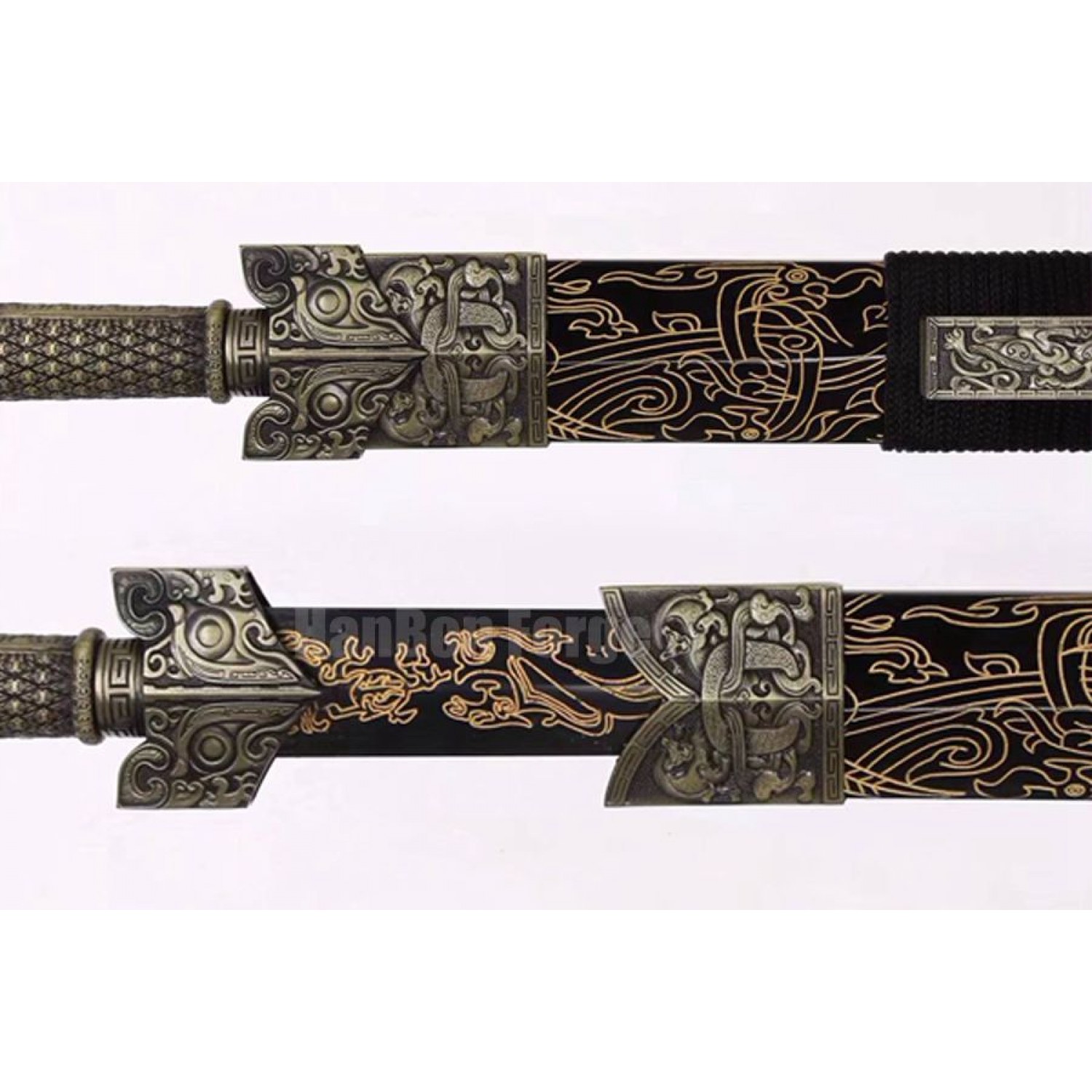 Chinese Dragon Sword Jian Folded Steel Traditional Handmade Black Blade