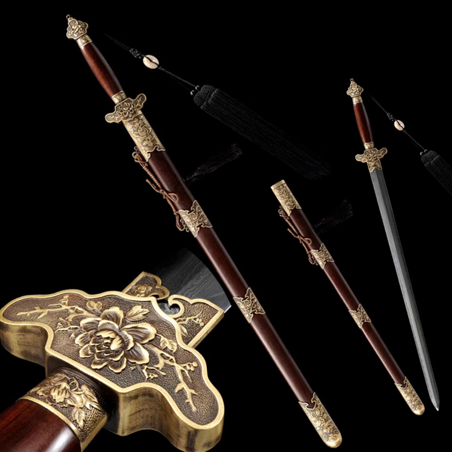 Chinese sword Jian high quality damascus folded steel peony swords ...
