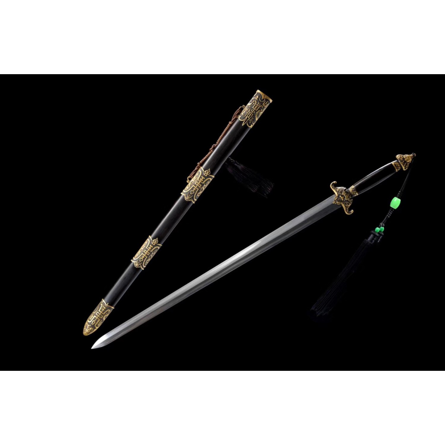 Chinese Sword "Qing Jian"Folded Pattern Steel Blade Ebony Sheath Real ...