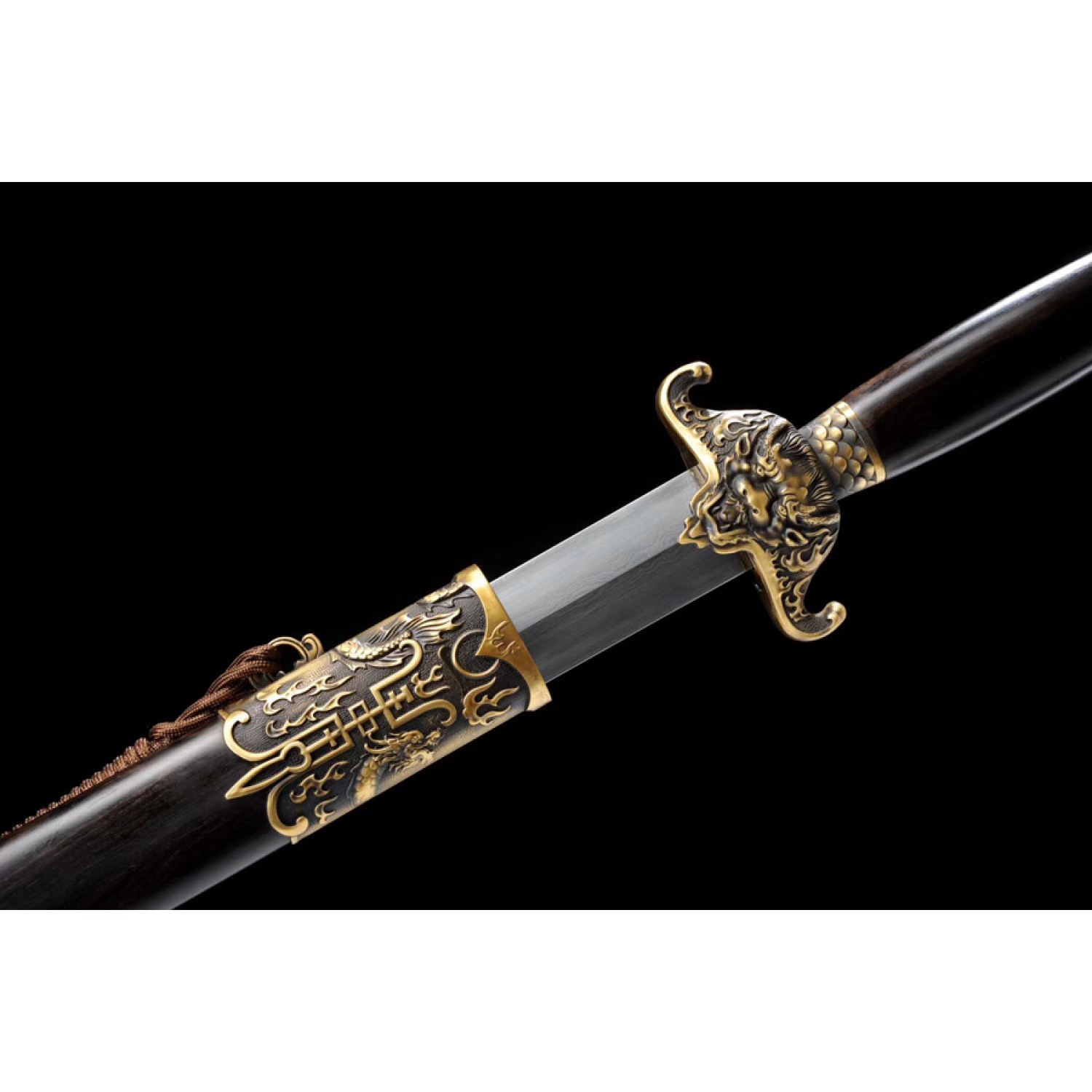 Chinese Sword "Qing Jian"Folded Pattern Steel Blade Ebony Sheath Real ...