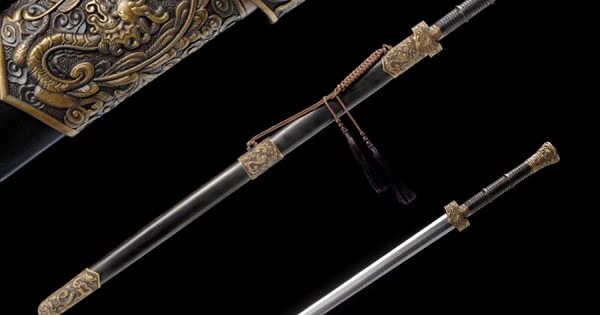 Dragon Phoenix Sword Antiqued Chinese Jian Brass Metal Guard 8-Side ...