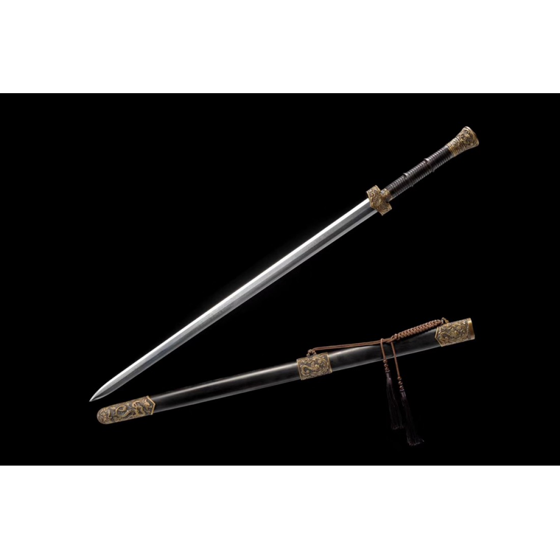 Dragon Phoenix Sword Antiqued Chinese Jian Brass Metal Guard 8-Side ...