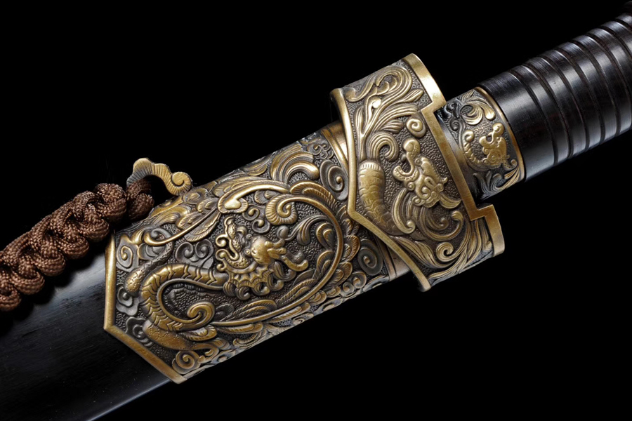 Dragon Phoenix Sword Antiqued Chinese Jian Brass Metal Guard 8-Side ...