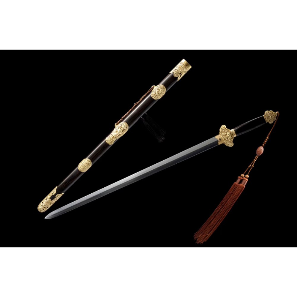 Chinese Dragon Sword Jian Damascus Folded Pattern Steel Blade Brass ...