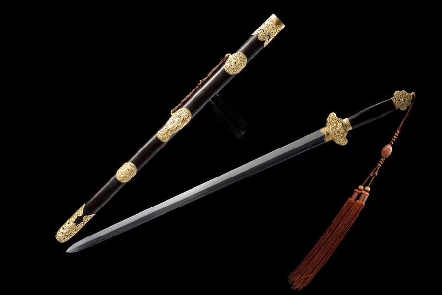 Chinese Dragon Sword Jian Damascus Folded Pattern Steel Blade Brass ...